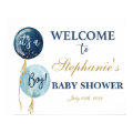 Navy blue balloons baby shower boy welcome sign | Zazzle