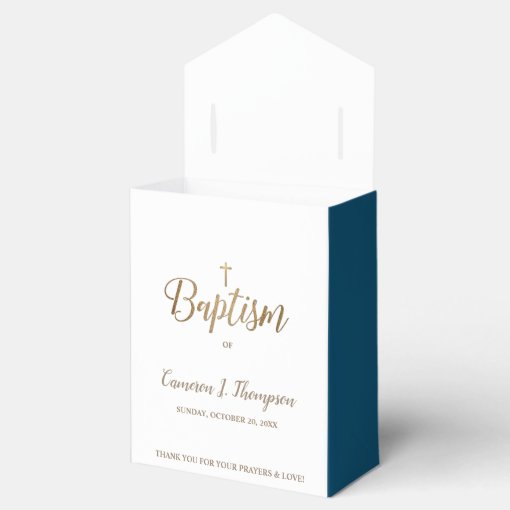 Navy Blue Baptism Cross Thank You Favor Box | Zazzle