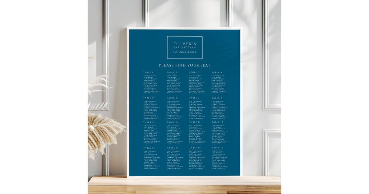 Navy Blue Bar Mitzvah Seating Chart Poster | Zazzle
