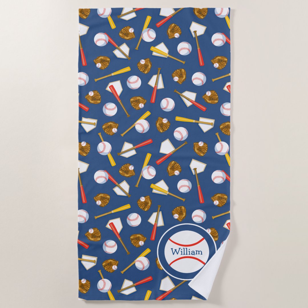 Navy Blue Baseball Themed Beach Towel | Zazzle