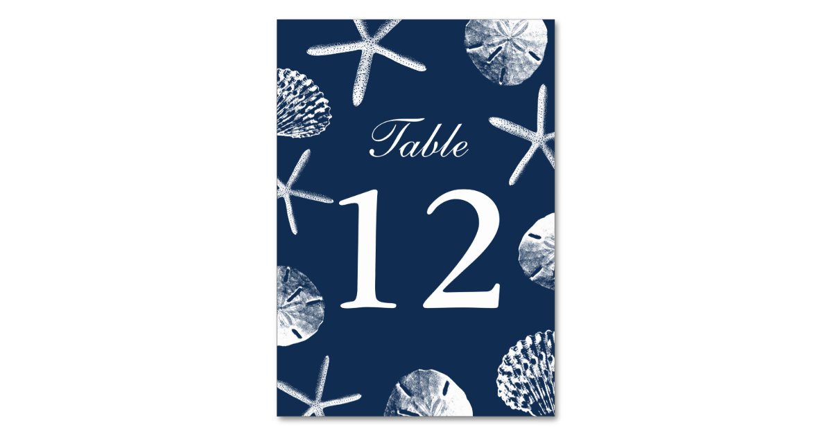 Navy Blue Beach Theme Seashells Table Numbers | Zazzle