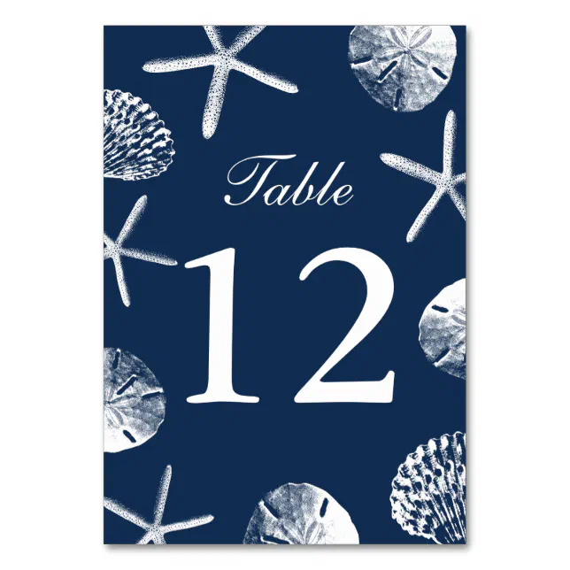 Navy Blue Beach Theme Seashells Table Numbers | Zazzle
