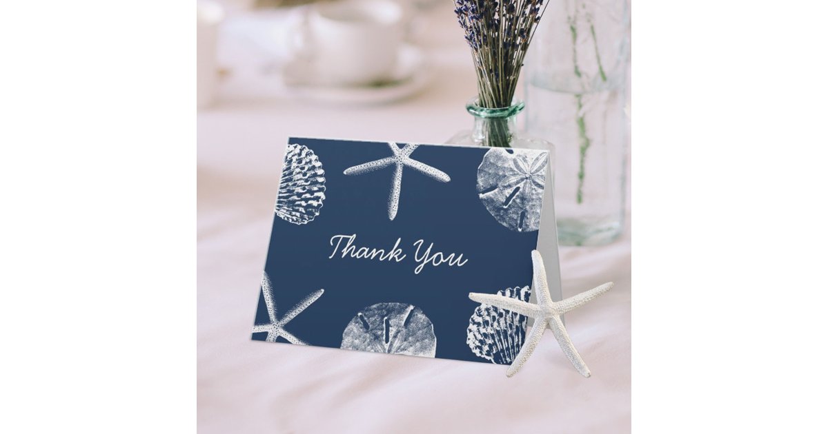 Navy Blue Beach Theme Seashells Thank You | Zazzle