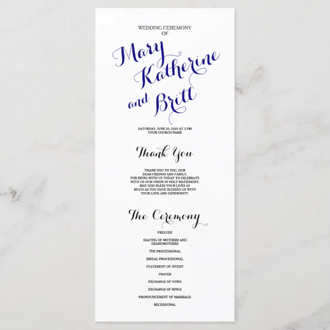 Navy Blue Black Classic Script | Wedding Program | Zazzle