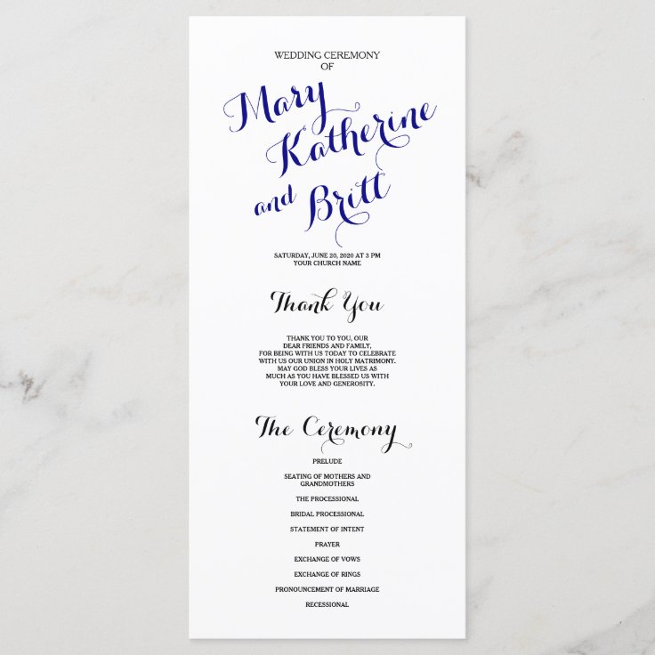 Navy Blue Black Classic Script | Wedding Program | Zazzle