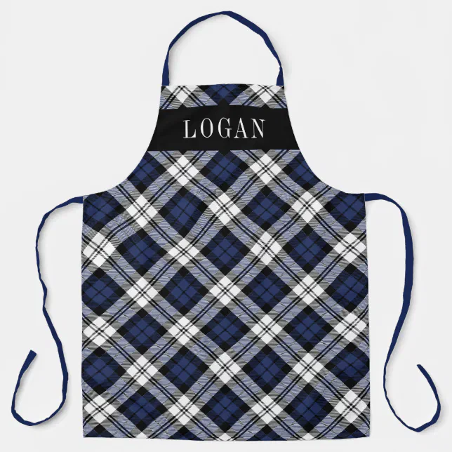 Navy Blue Black Watch Plaid Personalized Holiday Apron | Zazzle