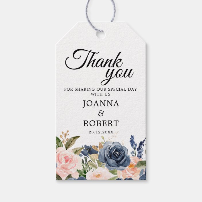 Navy Blue Blue Floral Botanical Gift Tags | Zazzle.com