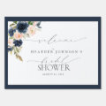Navy Blue & Blush Floral Watercolor Welcome Sign | Zazzle