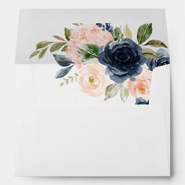 Navy Blue & Blush Pink Floral Envelope 2 | Zazzle