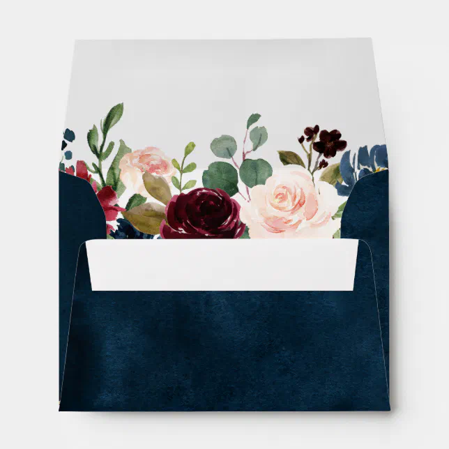 Navy Blue Blush Pink Rose Boho Wedding Envelope | Zazzle