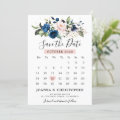 Navy Blue Blush Pink Rose Floral Calendar Save The Date | Zazzle