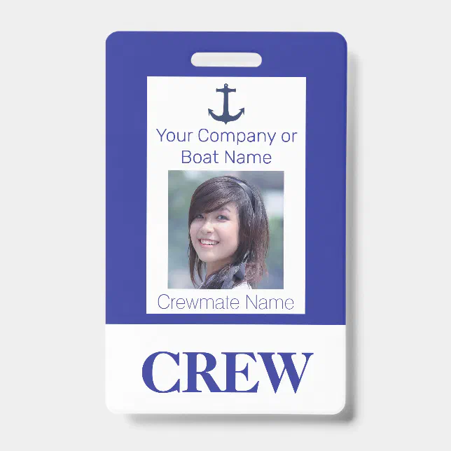 Navy Blue Boat or Yacht Crew Photo ID Badge | Zazzle