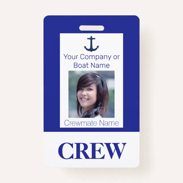 Navy Blue Boat or Yacht Crew Photo ID Badge | Zazzle