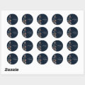 Navy Blue Boho Floral Classic Round Sticker | Zazzle