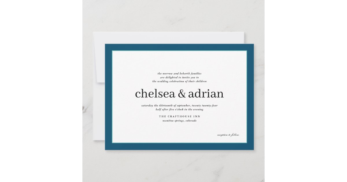 Navy Blue Border Simple Wedding Invitation | Zazzle