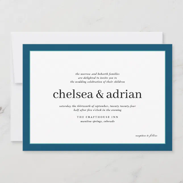 Navy Blue Border Simple Wedding Invitation | Zazzle