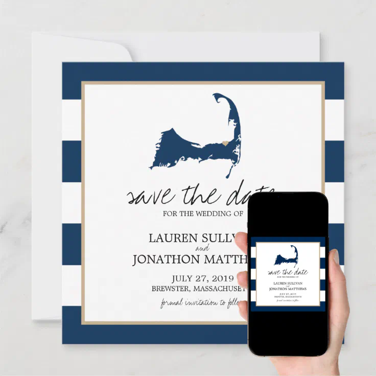 Navy Blue BREWSTER Cape Cod Map Save the Date | Zazzle