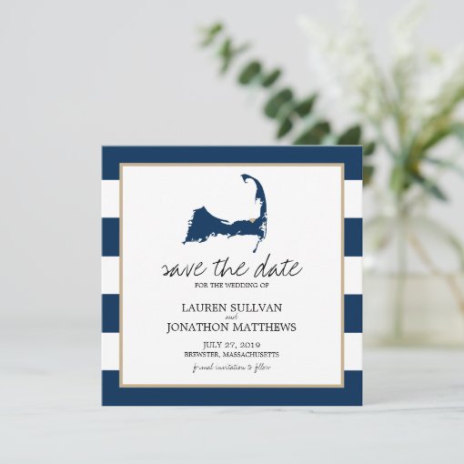 Navy Blue BREWSTER Cape Cod Map Save the Date | Zazzle