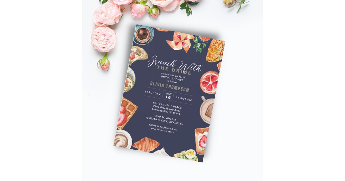 Navy Blue Bridal Brunch Waffles Invitation | Zazzle