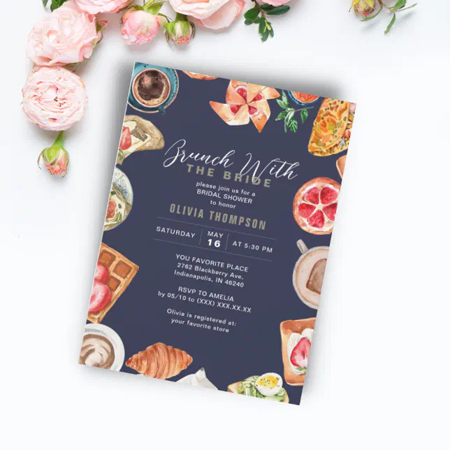 Navy Blue Bridal Brunch Waffles Invitation | Zazzle