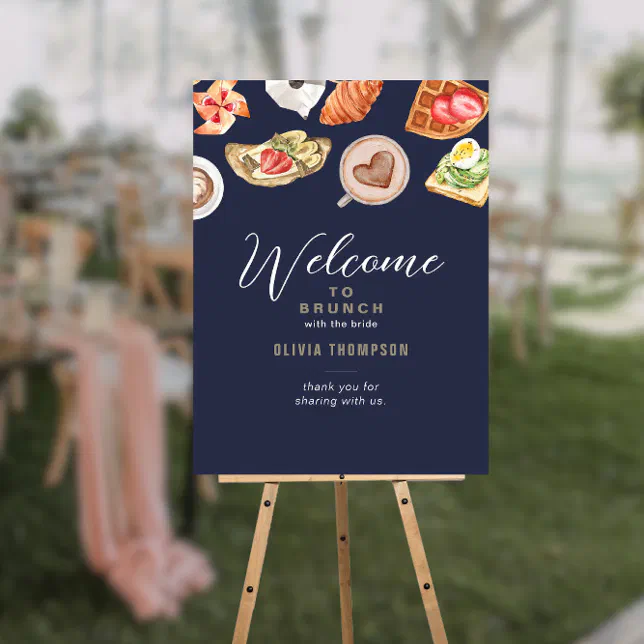 Navy Blue Bridal Brunch Waffles Welcome Foam Board | Zazzle