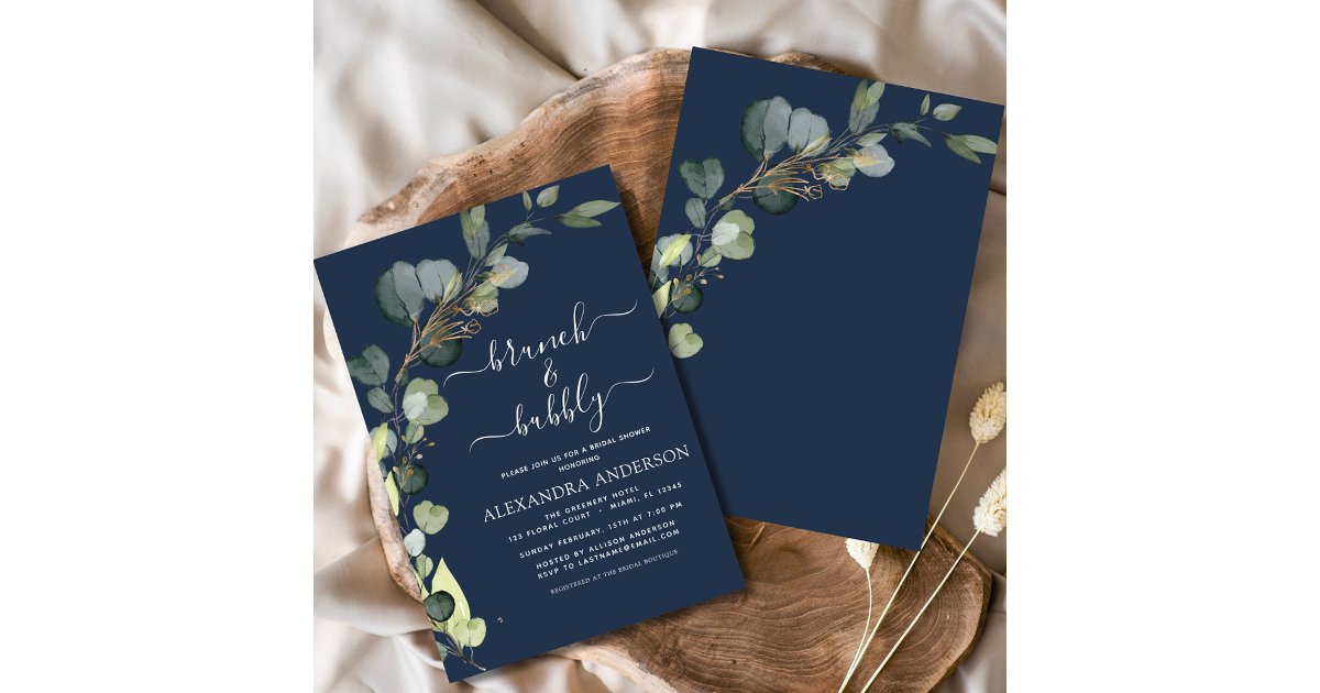 Navy Blue Brunch & Bubbly Bridal Shower Invitation | Zazzle