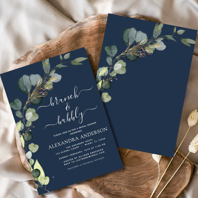 Navy Blue Brunch & Bubbly Bridal Shower Invitation | Zazzle
