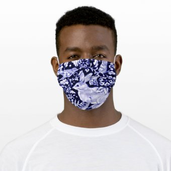 Navy Blue Bunny Rabbit Bird Floral Design Covid19 Adult Cloth Face Mask ...