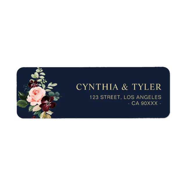 navy blue burgundy floral address label | Zazzle