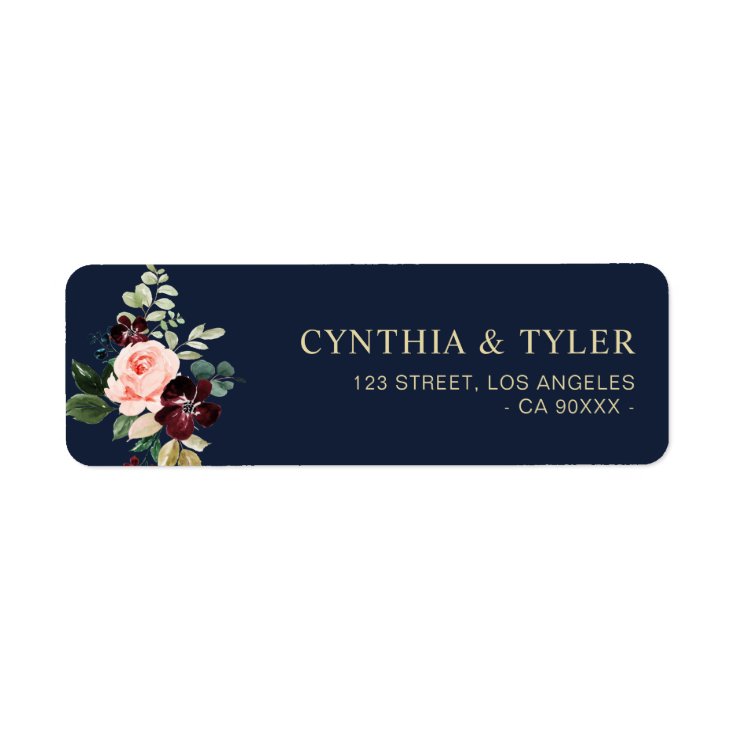 navy blue burgundy floral address label | Zazzle
