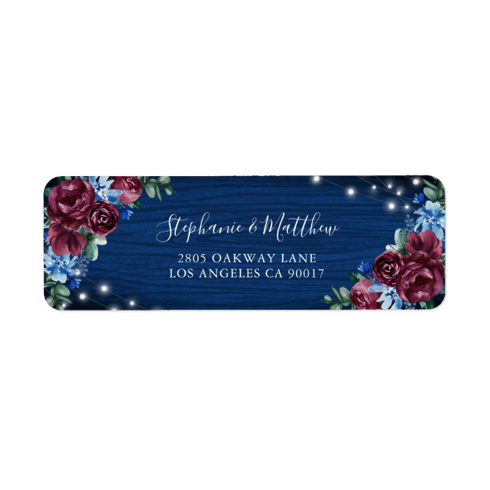 Navy Blue Burgundy Floral Lights Wedding Label | Zazzle.com