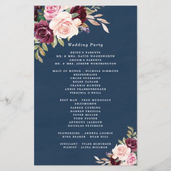 Navy Blue Burgundy Gold Blush Wedding Programs | Zazzle