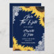 Navy Blue Burlap and Sunflower Save The Date Cards | Zazzle