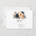 Navy Blue, Burnt Orange & Champagne Floral Wedding RSVP Card | Zazzle