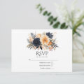 Navy Blue, Burnt Orange & Champagne Floral Wedding RSVP Card | Zazzle