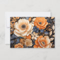 Navy Blue, Burnt Orange & Champagne Floral Wedding RSVP Card | Zazzle