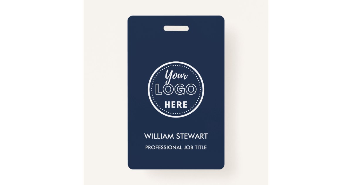 Navy Blue business logo Company Employee Staff Badge | Zazzle