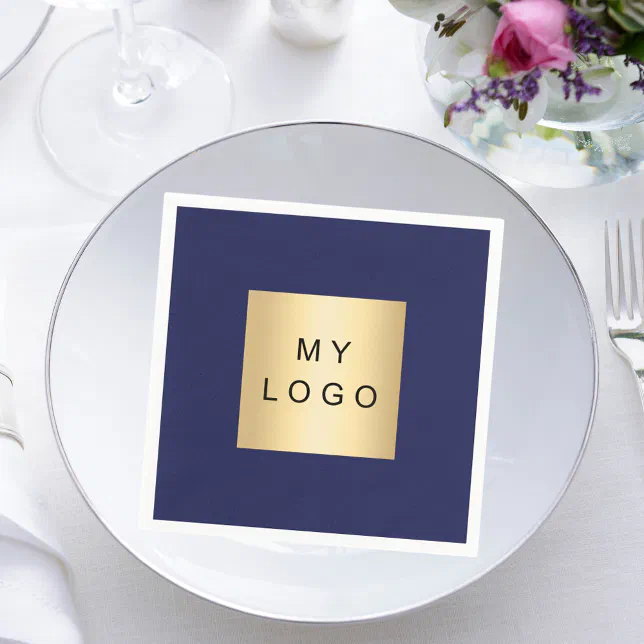 Navy blue business logo napkins | Zazzle