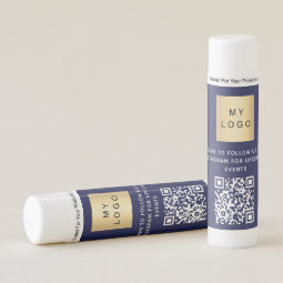 Navy blue business logo QR code Lip Balm | Zazzle