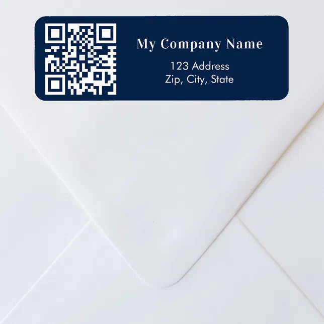 Navy blue business qr code return address label | Zazzle