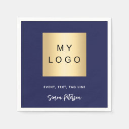 Navy blue cafe bar business logo signature napkins | Zazzle