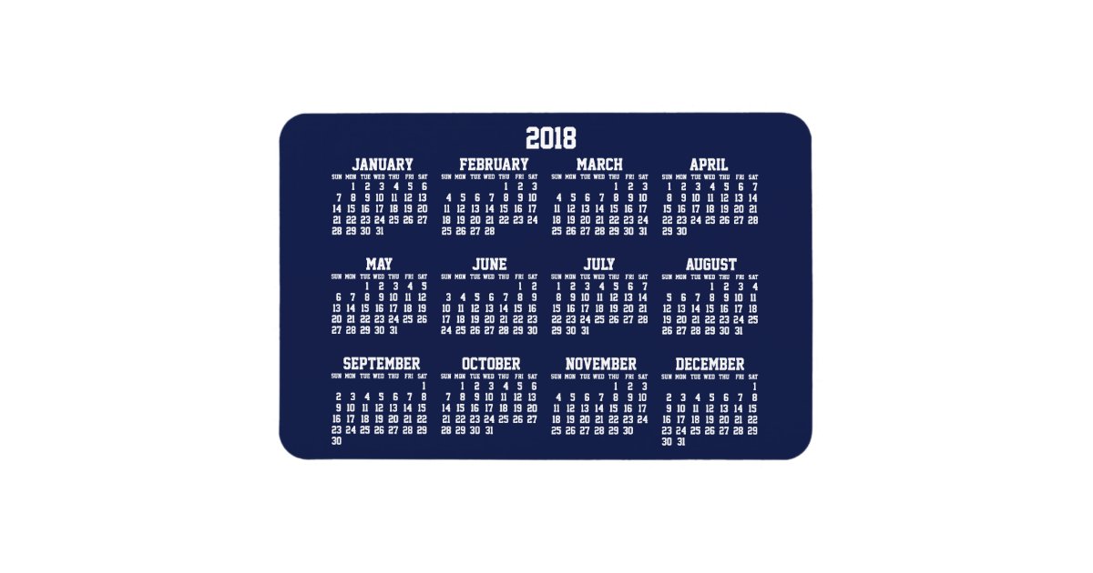 Navy Blue Calendar 2018 Large Flexible Magnets | Zazzle