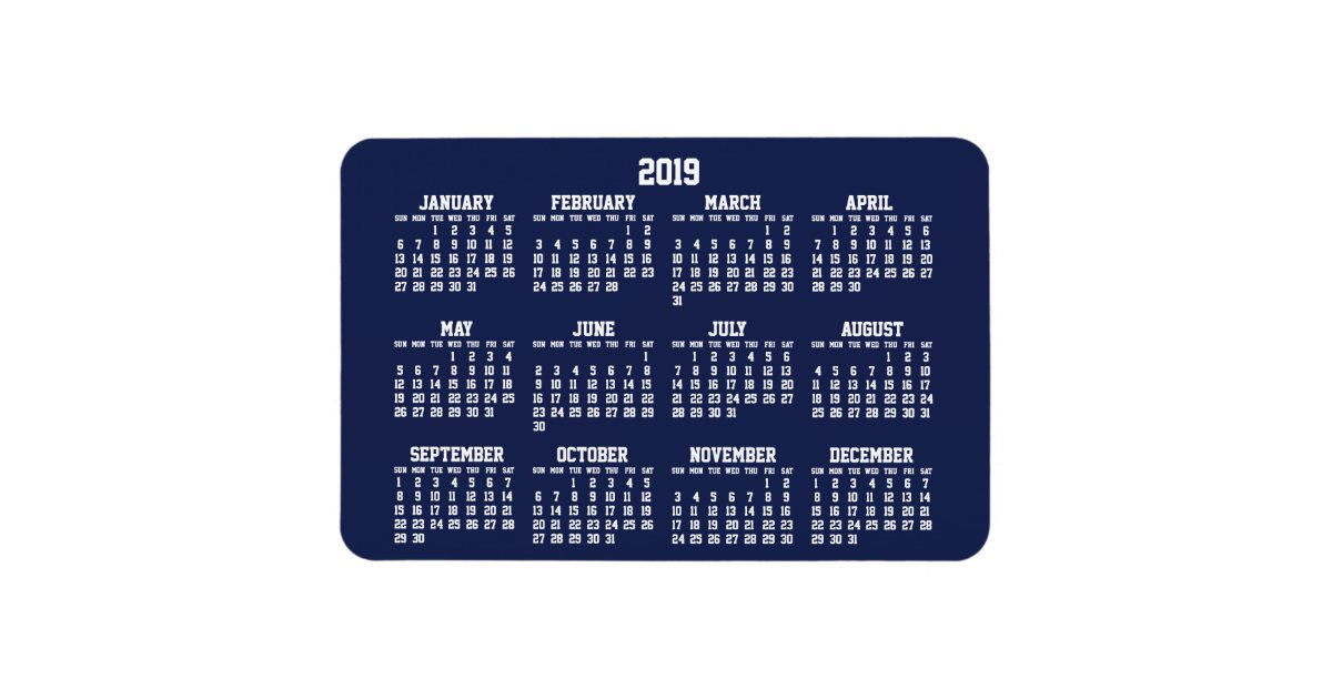 Navy Blue Calendar 2019 Large Flexible Magnets | Zazzle