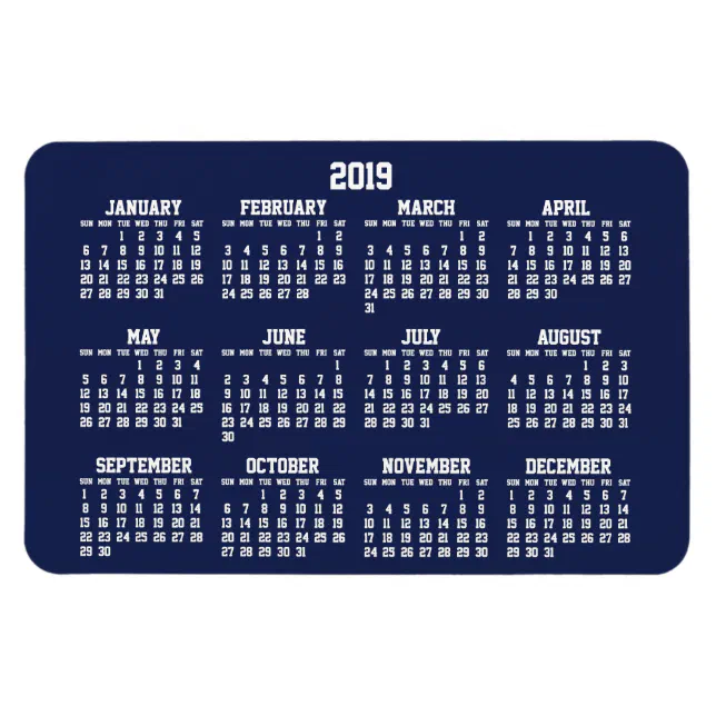 Navy Blue Calendar 2019 Large Flexible Magnets | Zazzle