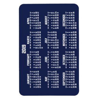 Navy Blue Calendar 2019 Large Flexible Magnets | Zazzle