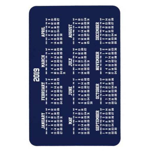 Navy Blue Calendar 2019 Large Flexible Magnets | Zazzle