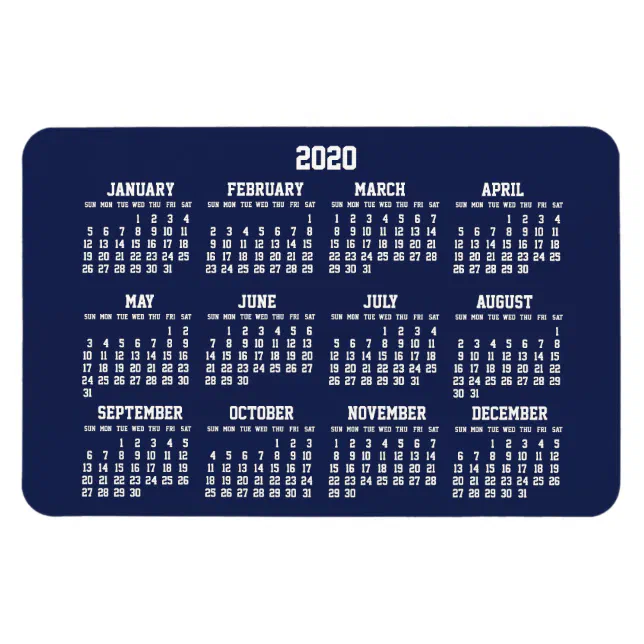 Navy Blue Calendar 2020 Large Flexible Magnets | Zazzle