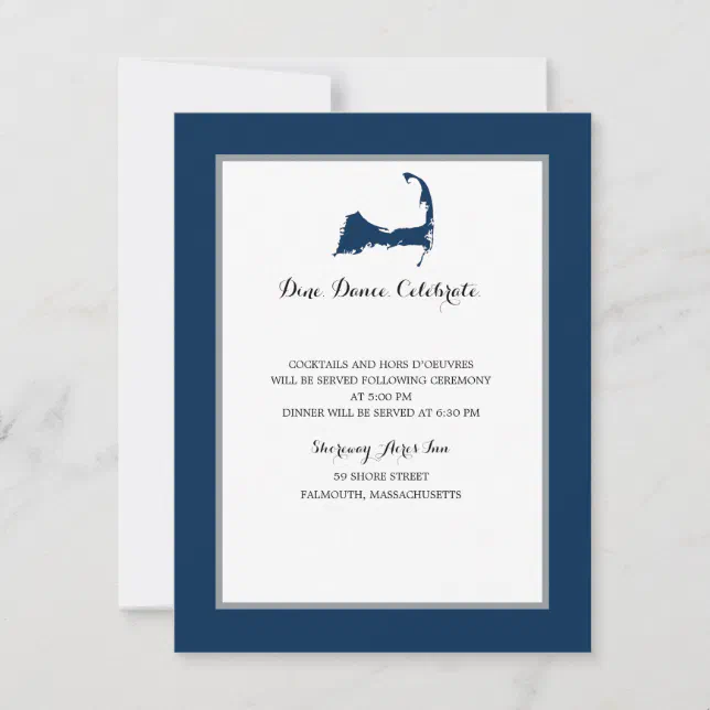 Navy Blue Cape Cod Map | Reception Invitation | Zazzle
