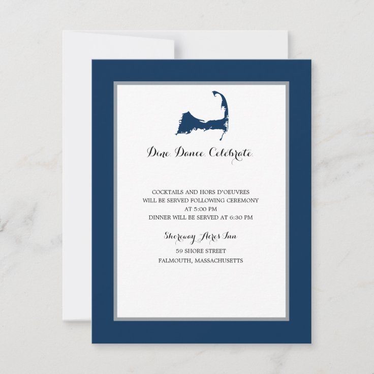 Navy Blue Cape Cod Map | Reception Invitation | Zazzle
