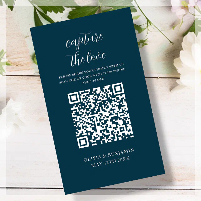 Navy Blue | Capture The Love QR Code Enclosure Card | Zazzle